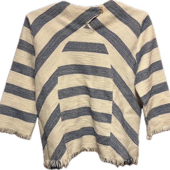 Zara | Sweaters | Zara Cream And Blue Striped Poncho | Poshmark
